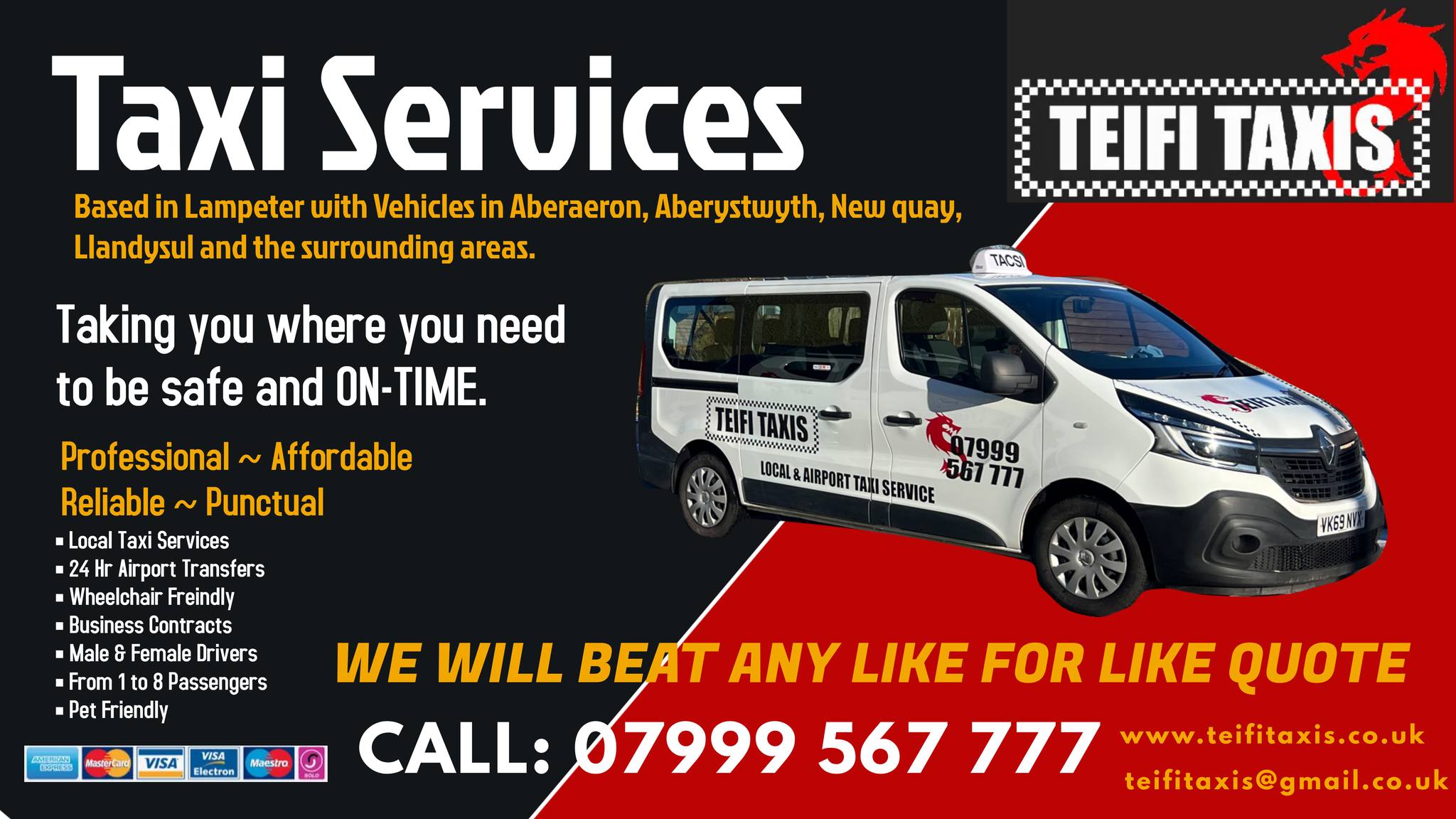 Teifi Taxis Aberystwyth Lampeter Local Taxis and Airport Transfers